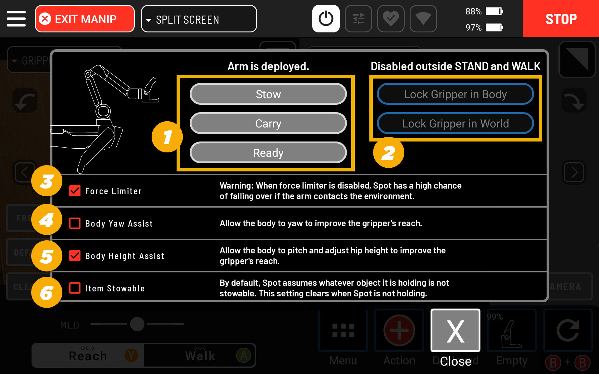 Manually Operate Spot Arm